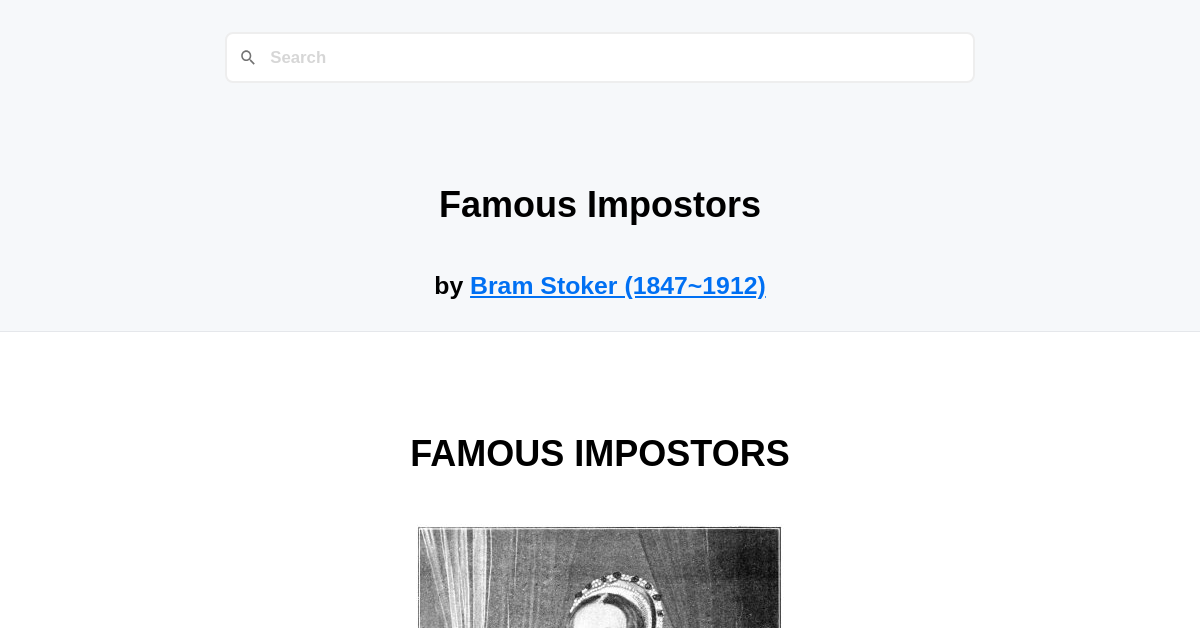 Famous Impostors by Bram Stoker (1847~1912)