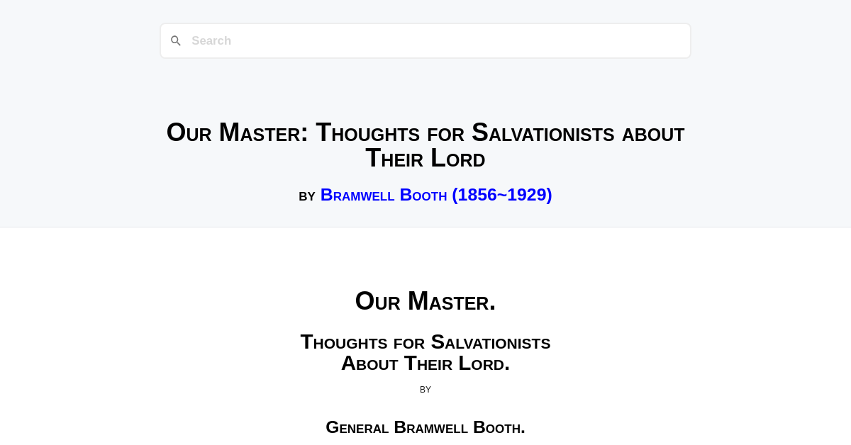 Our Master: Thoughts for Salvationists about Their Lord by Bramwell ...