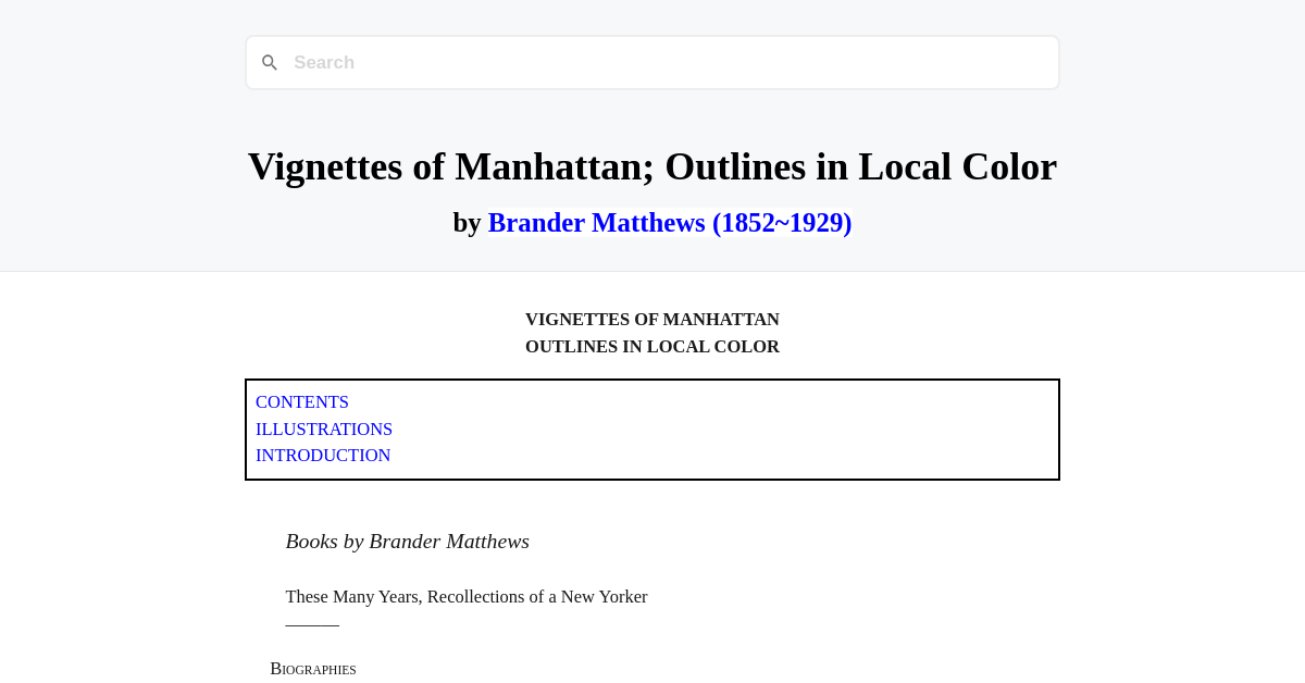 Vignettes of Manhattan; Outlines in Local Color