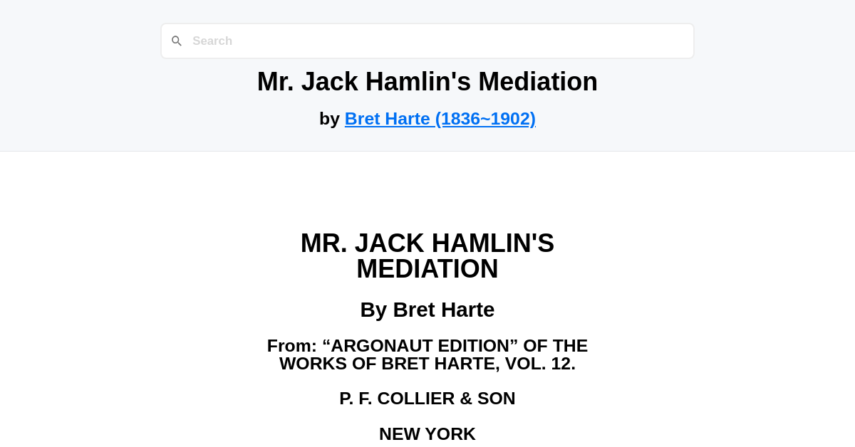 Mr. Jack Hamlin's Mediation by Bret Harte (1836~1902)