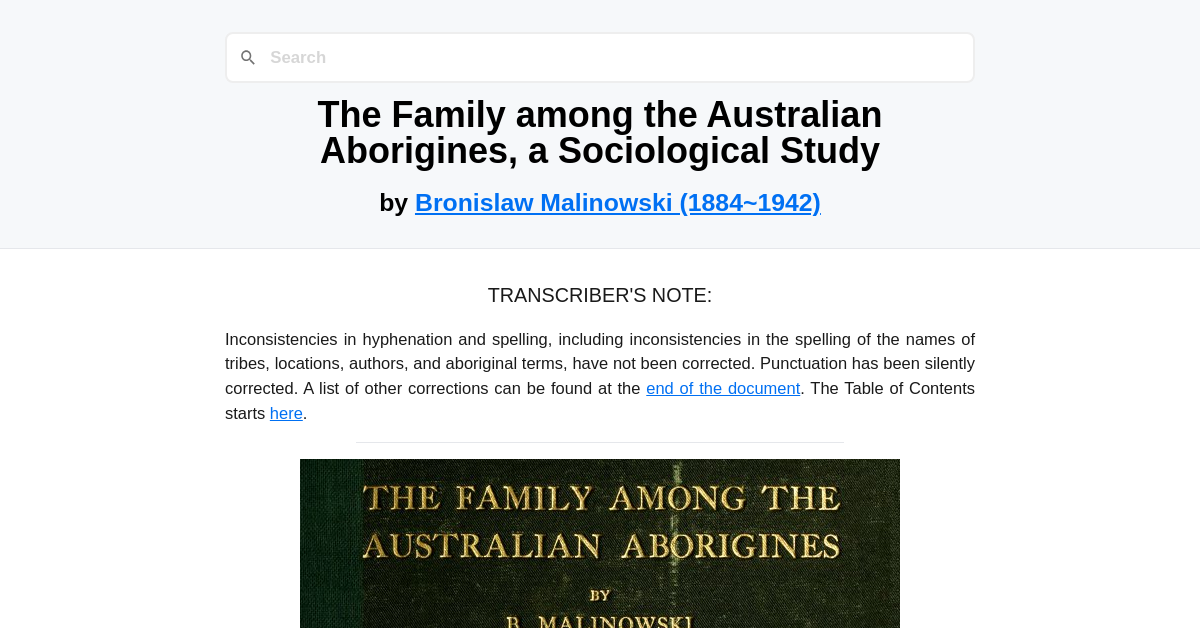 The Family among the Australian Aborigines, a Sociological Study by ...