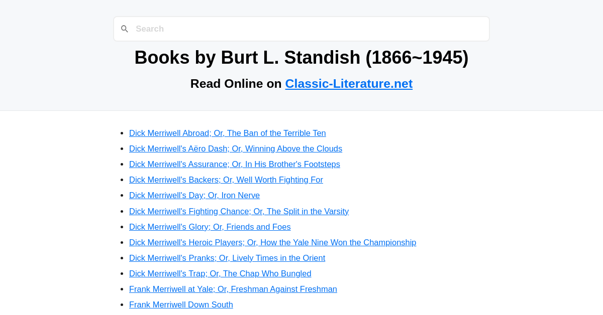 Books by Burt L. Standish (1866~1945) - Read Online on Classic ...