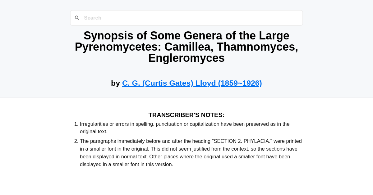 Synopsis of Some Genera of the Large Pyrenomycetes: Camillea ...