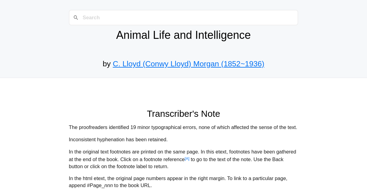 Animal Life and Intelligence by C. Lloyd (Conwy Lloyd) Morgan (1852~1936)