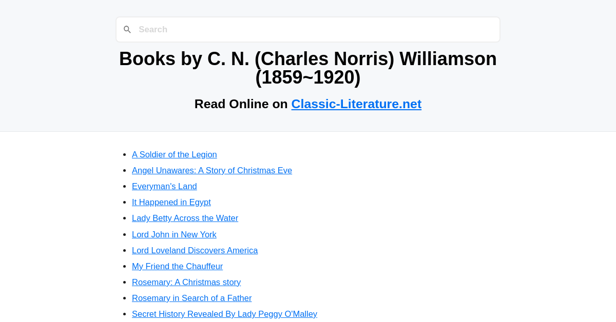 Books by C. N. (Charles Norris) Williamson (1859~1920) - Read Online on ...