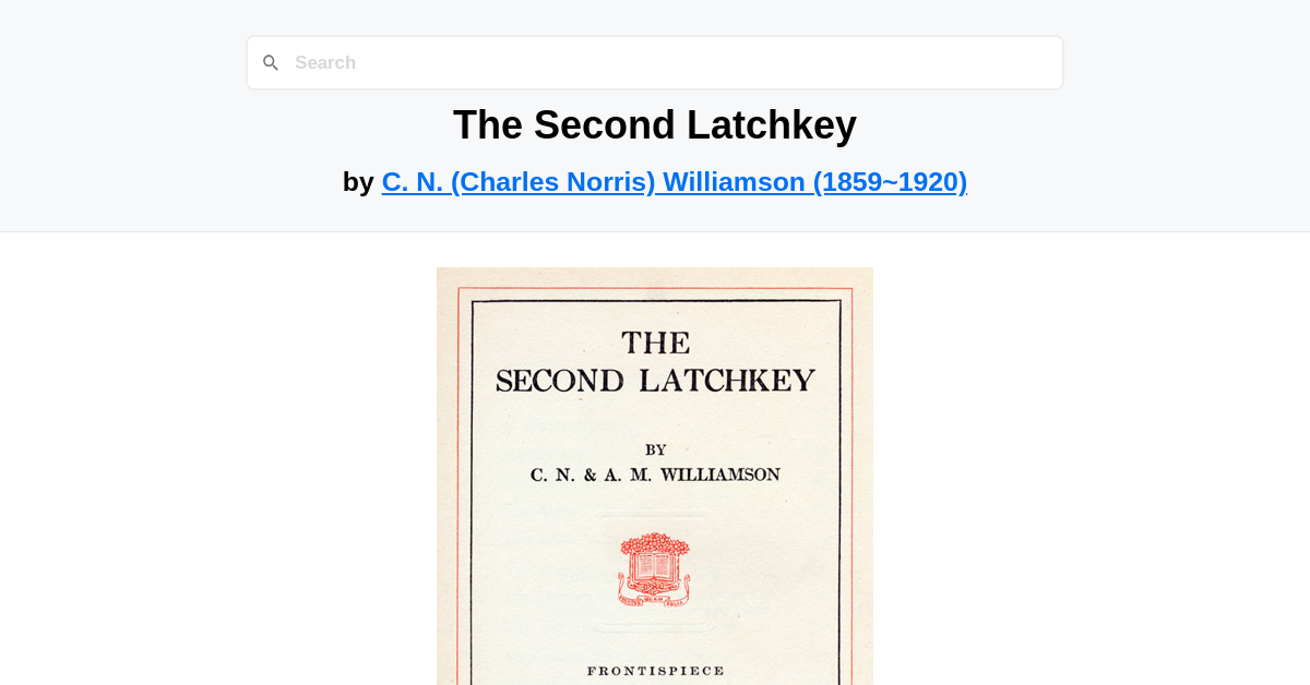 The Second Latchkey by C. N. (Charles Norris) Williamson (1859~1920)