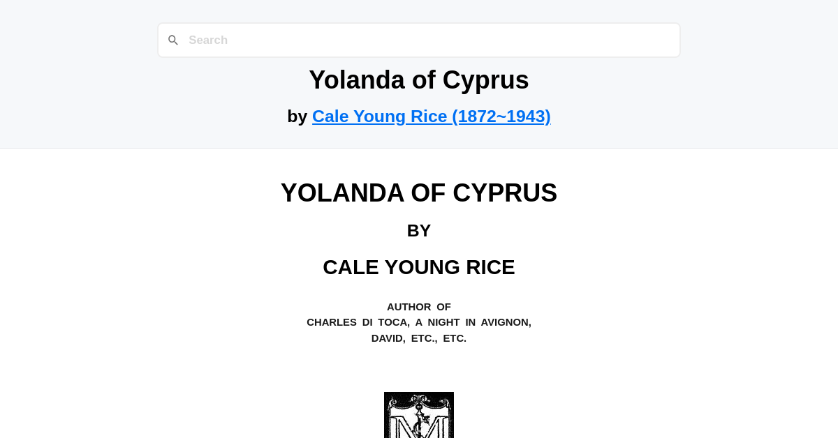 Yolanda of Cyprus by Cale Young Rice (1872~1943)