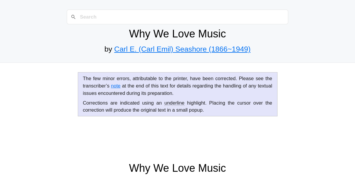 Why We Love Music by Carl E. (Carl Emil) Seashore (1866~1949)