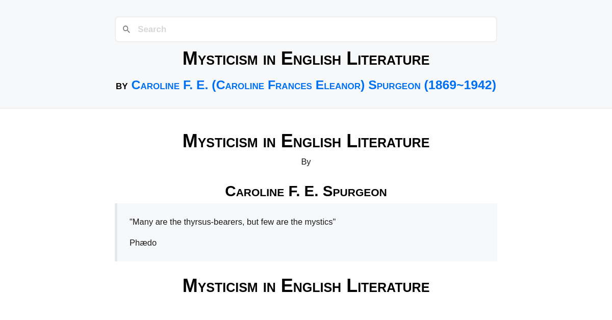 Mysticism in English Literature by Caroline F. E. (Caroline Frances Eleanor) Spurgeon (1869~1942)
