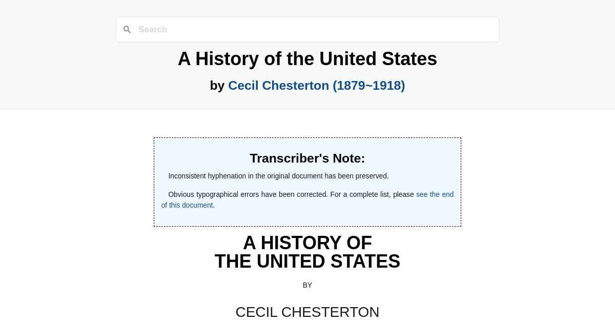 A History of the United States by Cecil Chesterton (1879~1918)