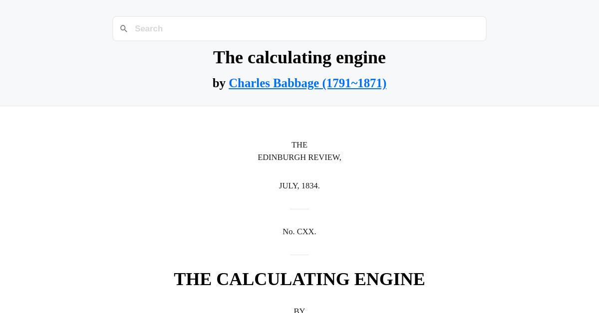 The calculating engine by Charles Babbage (1791~1871)