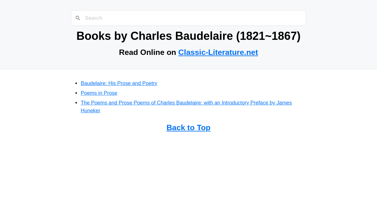Books by Charles Baudelaire (1821~1867) - Read Online on Classic ...