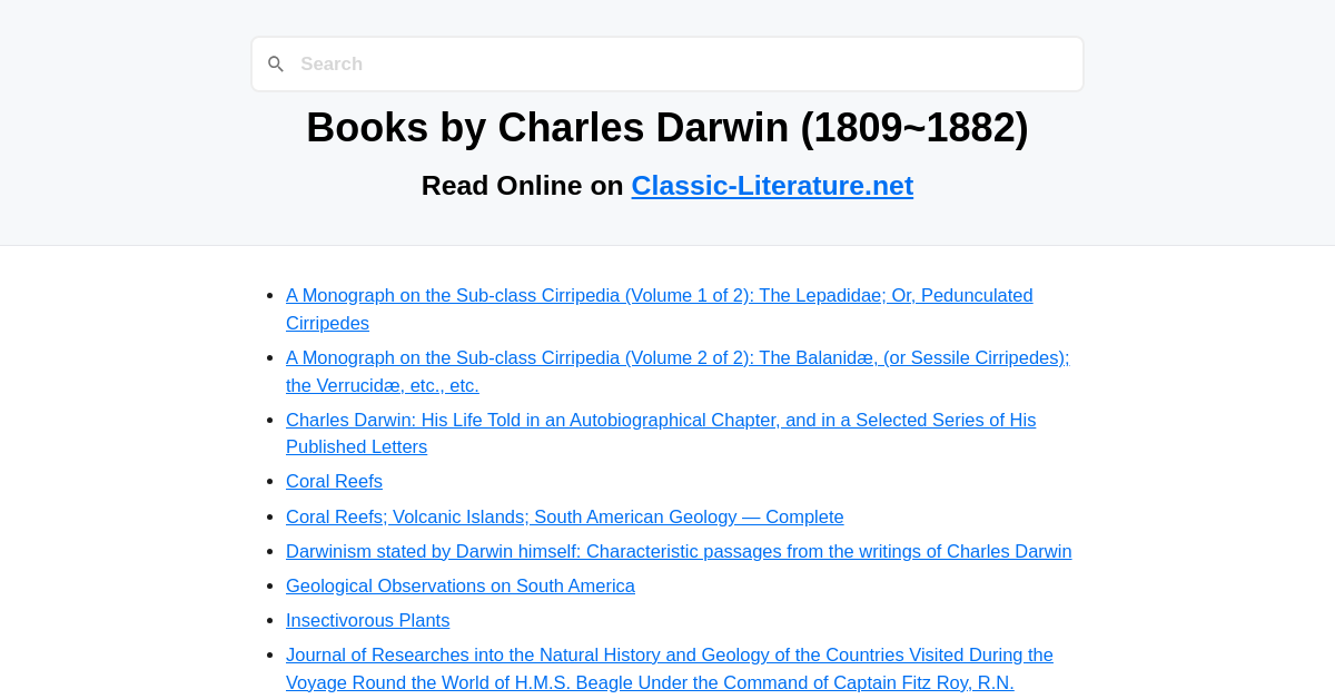 Books By Charles Darwin 1809~1882 Read Online On Classic