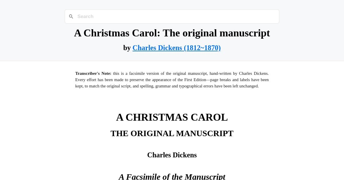 A Christmas Carol: The original manuscript by Charles Dickens (1812-1870)