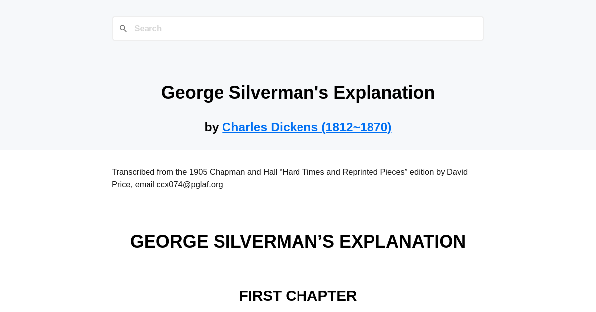 George Silverman's Explanation by Charles Dickens (1812~1870)
