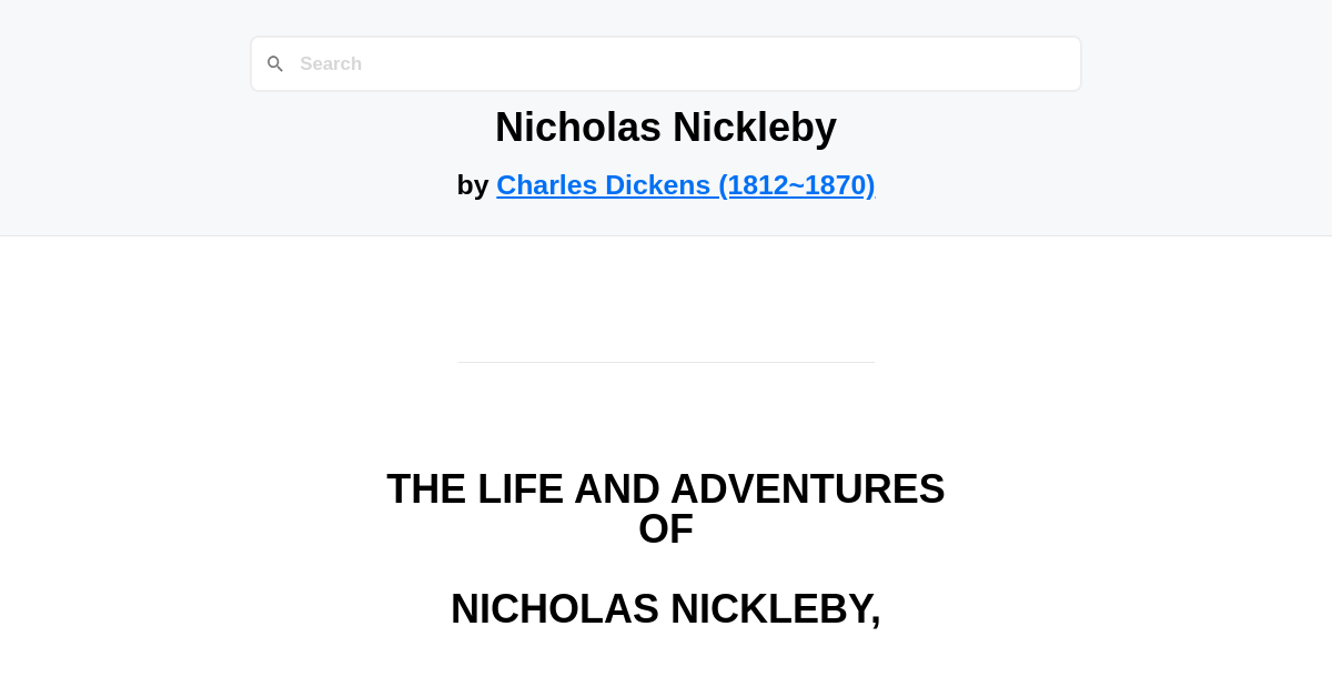 Nicholas Nickleby by Charles Dickens (1812~1870)