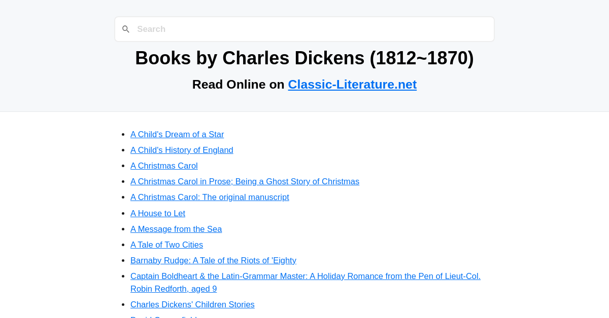 Books by Charles Dickens (1812~1870) - Read Online on Classic ...