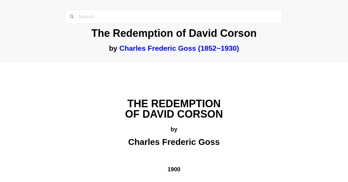 The Redemption of David Corson by Charles Frederic Goss (1852~1930)