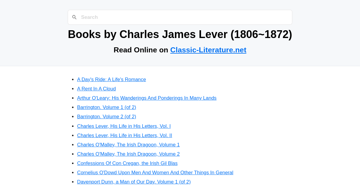 Books by Charles James Lever (1806~1872) - Read Online on Classic ...