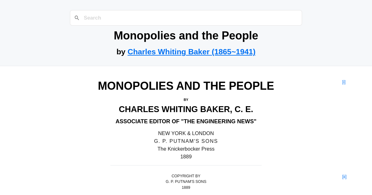 Monopolies and the People by Charles Whiting Baker (1865~1941)