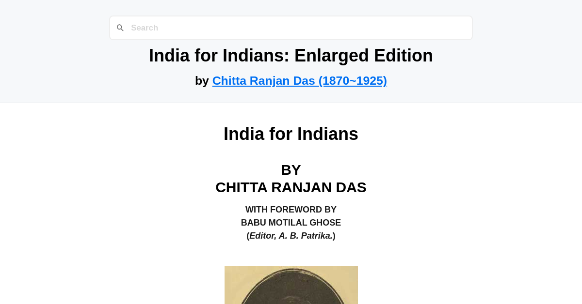 India for Indians: Enlarged Edition by Chitta Ranjan Das (1870~1925)