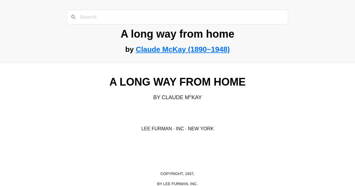 A long way from home by Claude McKay (1890~1948)