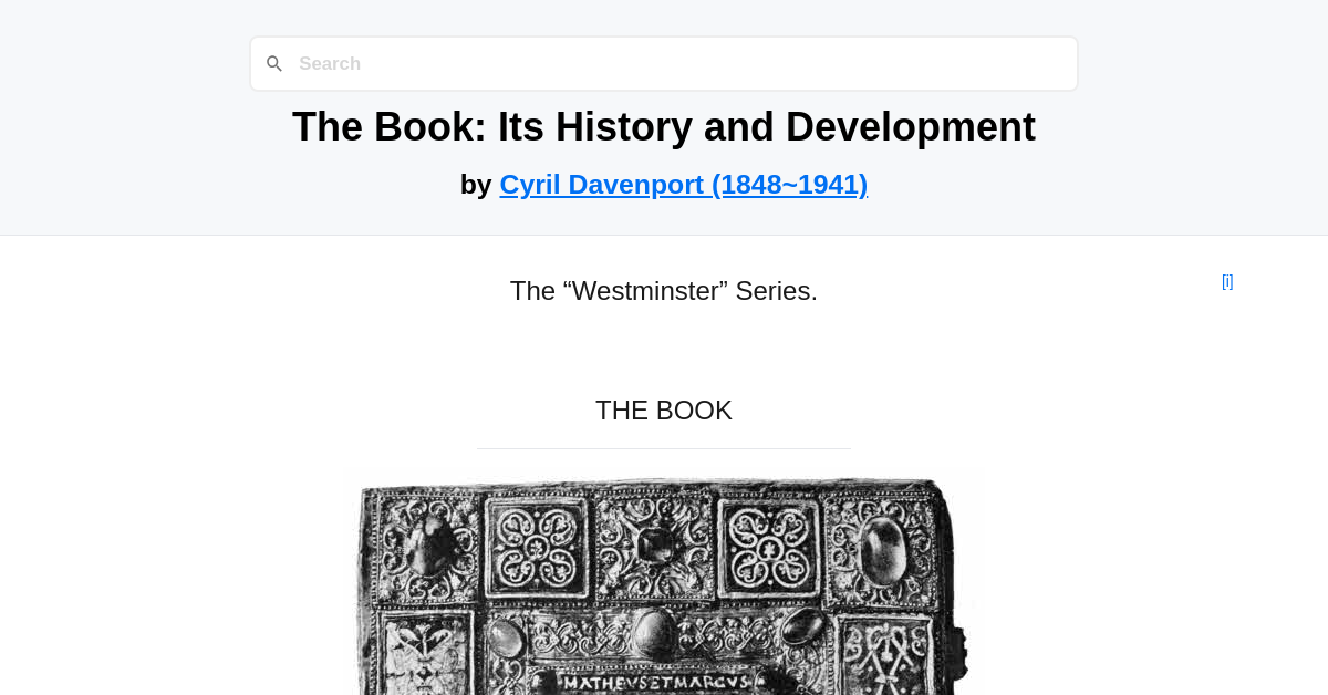 The Book: Its History and Development by Cyril Davenport (1848~1941)