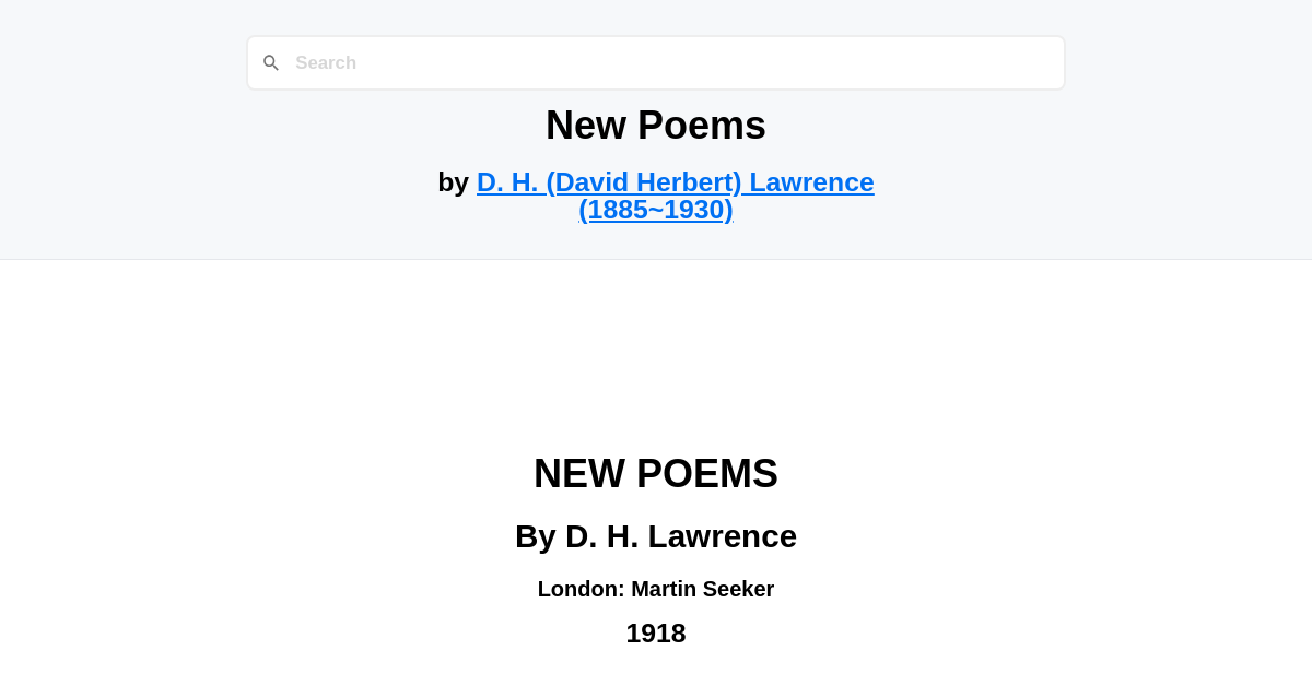 New Poems by D. H. (David Herbert) Lawrence (1885~1930)