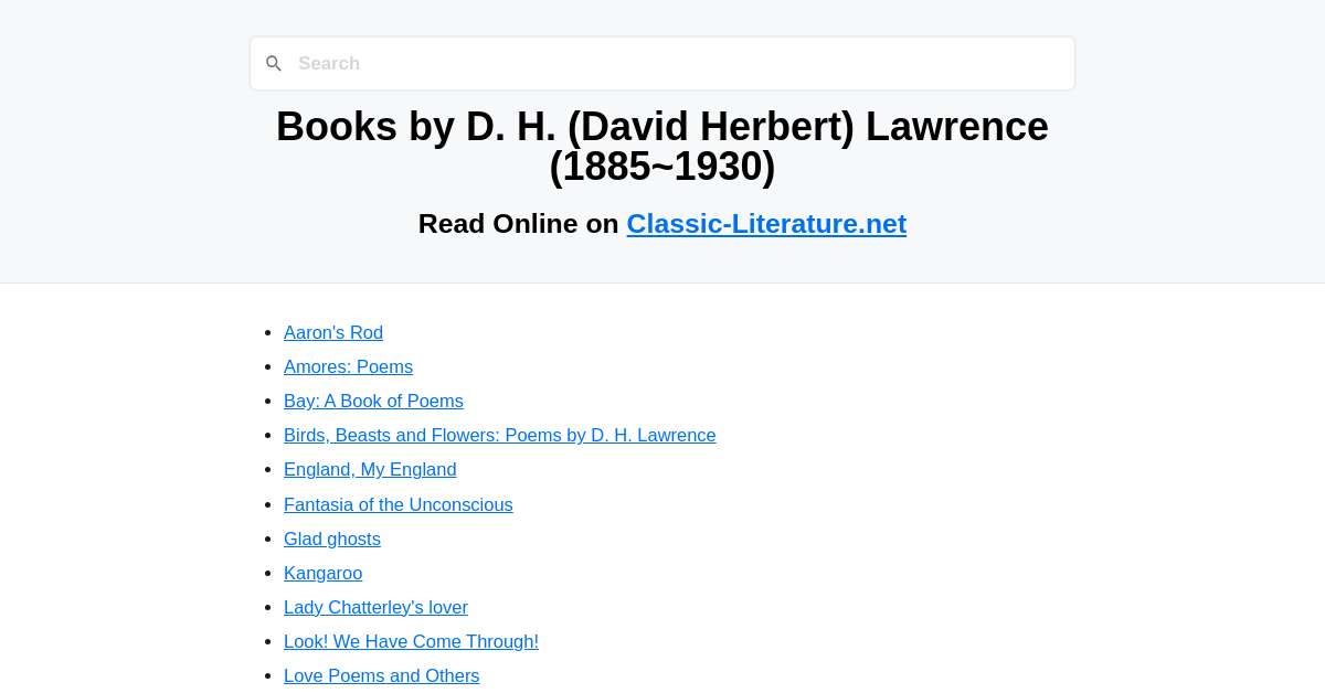 Books by D. H. (David Herbert) Lawrence (1885~1930) - Read Online on Classic-Literature.net