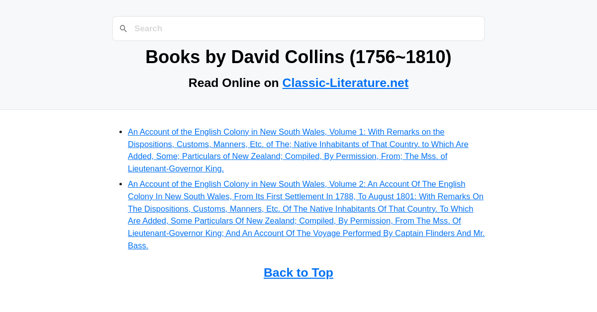 Books by David Collins (1756~1810) - Read Online on Classic-Literature.net