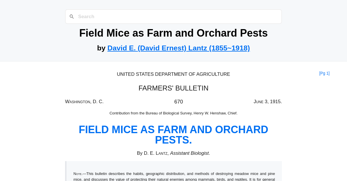 Field Mice as Farm and Orchard Pests by David E. (David Ernest) Lantz ...