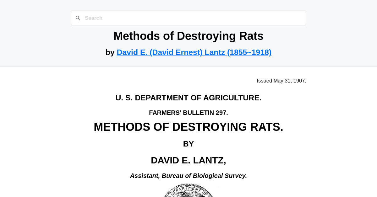 Methods of Destroying Rats by David E. (David Ernest) Lantz (1855~1918)