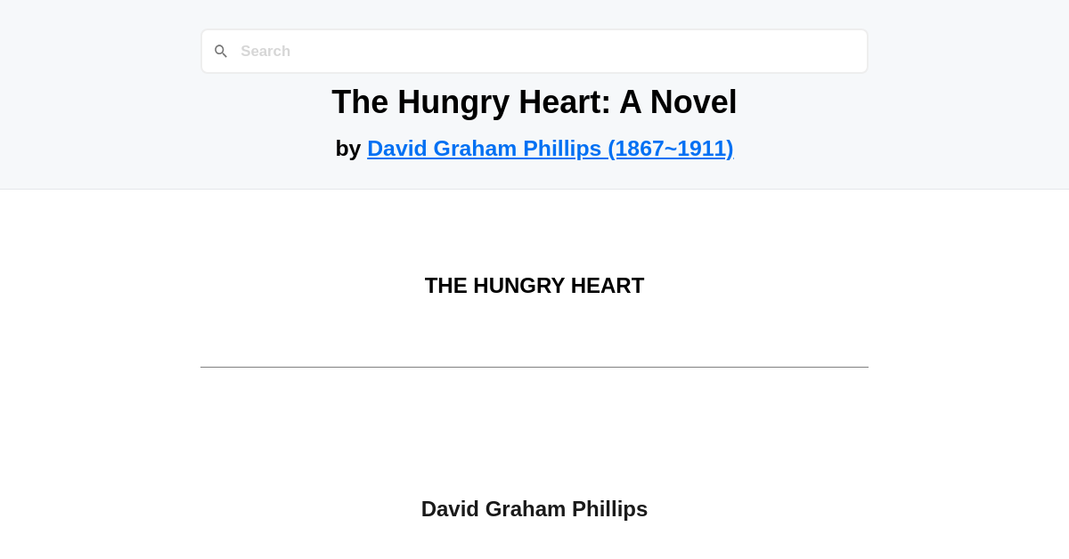 The Hungry Heart: A Novel by David Graham Phillips (1867~1911)