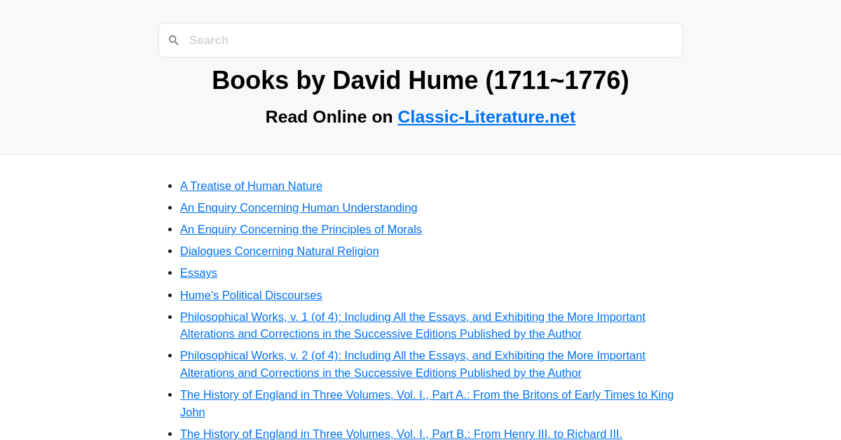 Books by David Hume (1711~1776) - Read Online on Classic-Literature.net