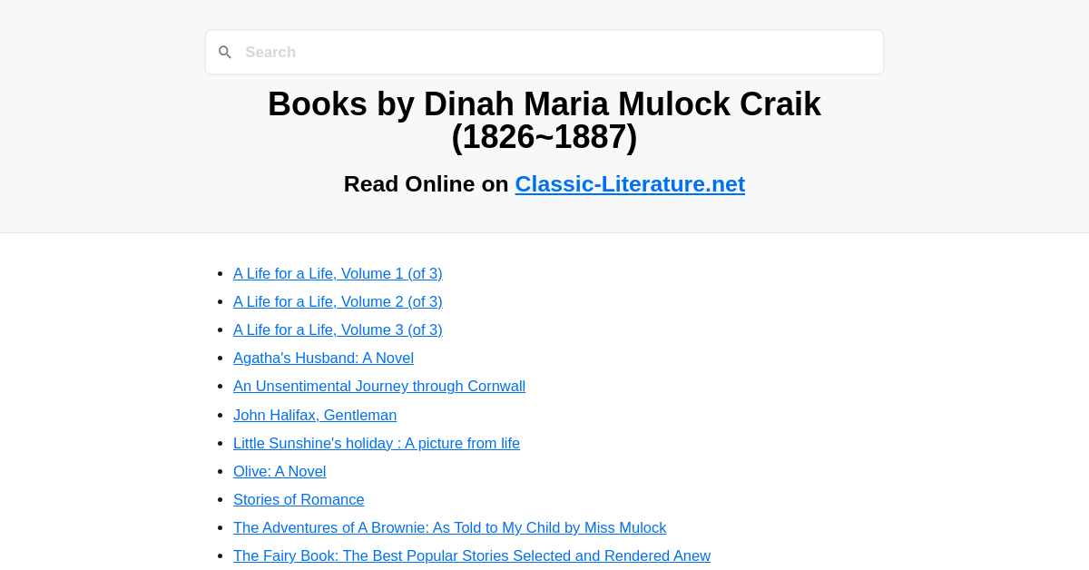 Books by Dinah Maria Mulock Craik (1826~1887) - Read Online on Classic ...