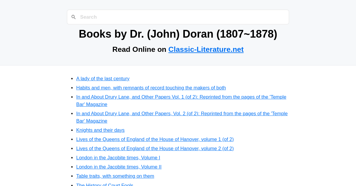 Books by Dr. (John) Doran (1807~1878) - Read Online on Classic ...