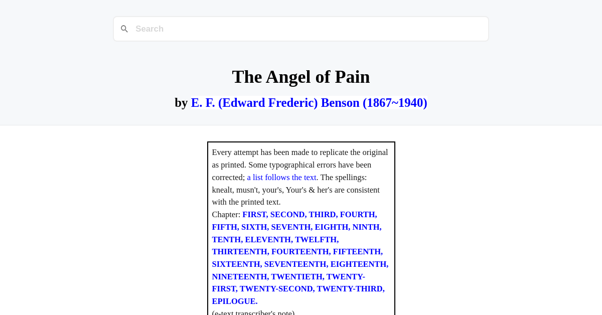 The Angel of Pain by E. F. (Edward Frederic) Benson (1867~1940)