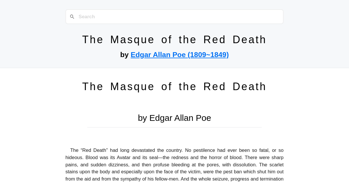 The Masque of the Red Death by Edgar Allan Poe (1809~1849)