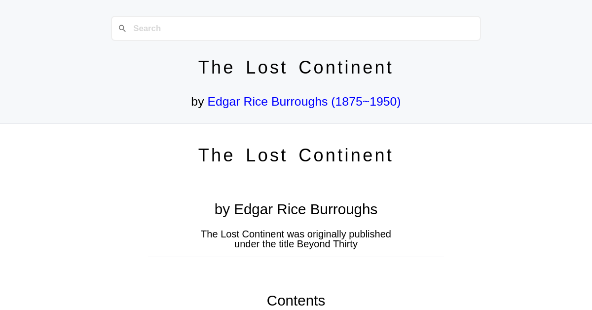 The Lost Continent by Edgar Rice Burroughs (1875~1950)