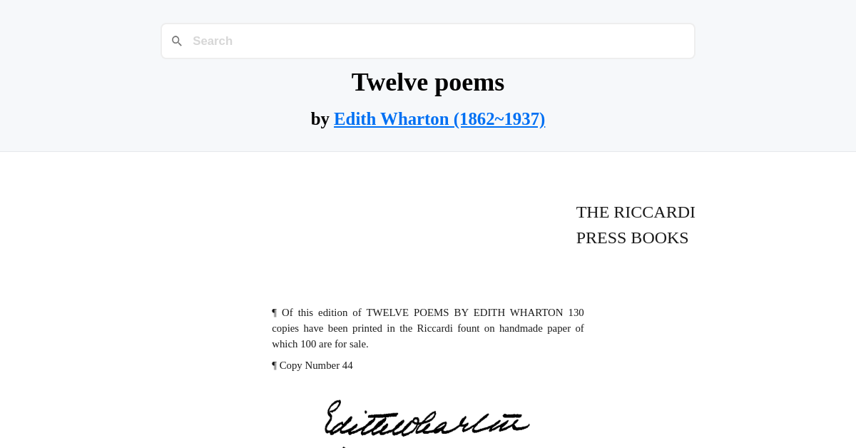 Twelve poems by Edith Wharton (1862~1937)