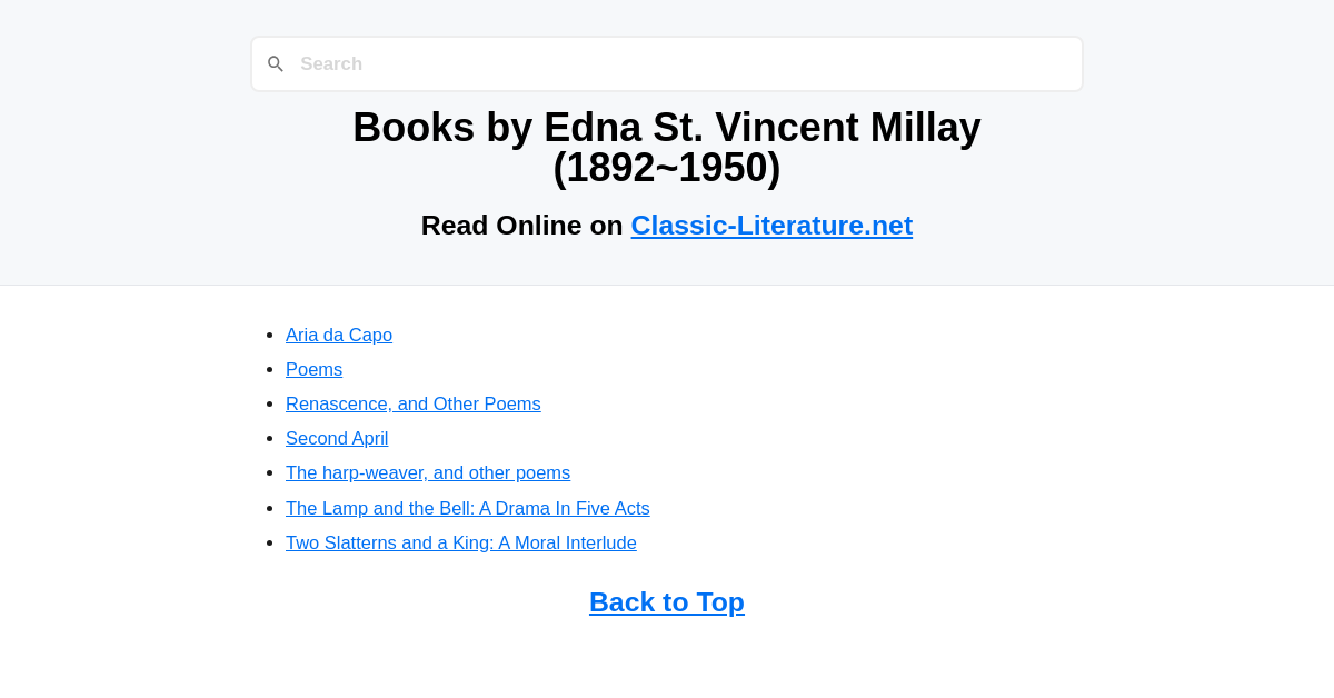 Books by Edna St. Vincent Millay (1892~1950) - Read Online on Classic ...
