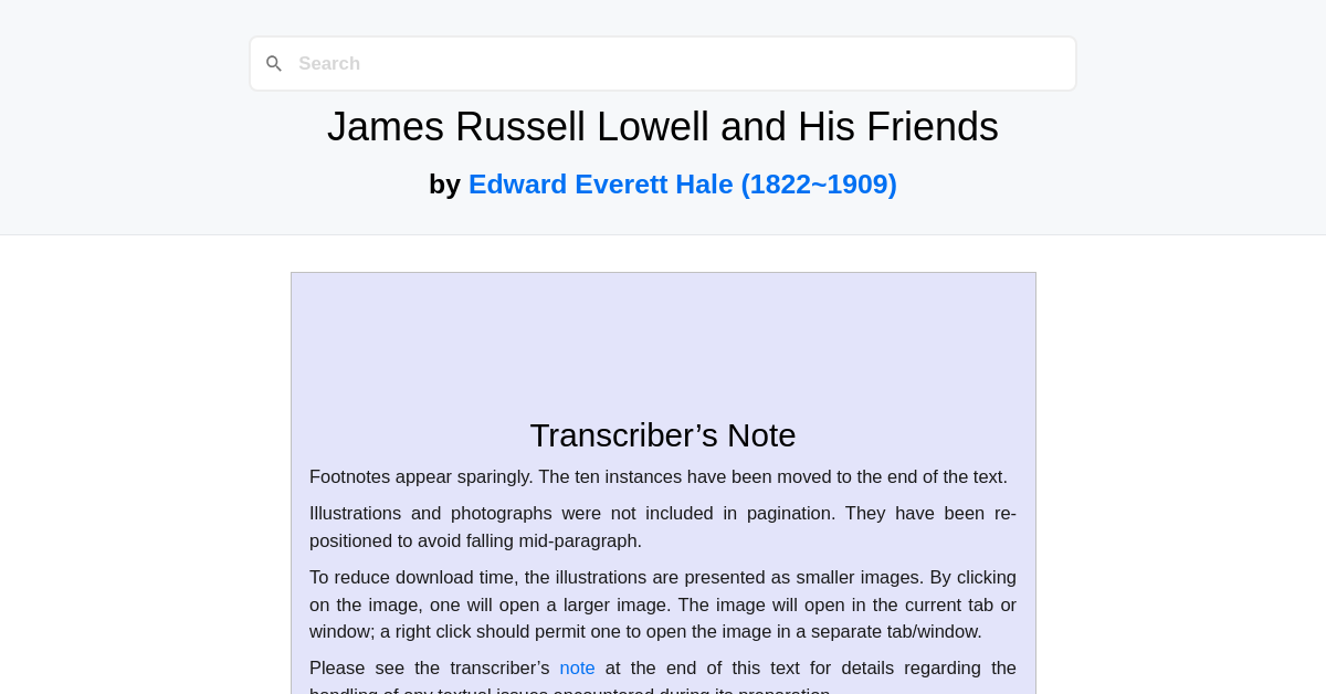 James Russell Lowell and His Friends by Edward Everett Hale (1822~1909)