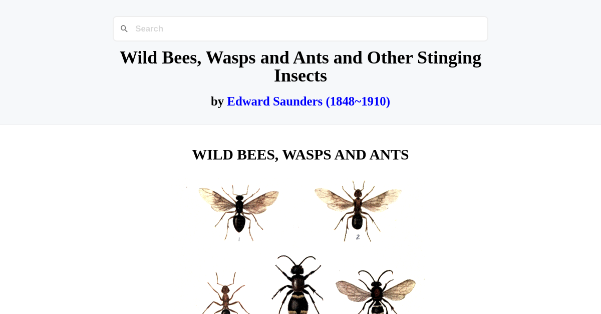 Wild Bees, Wasps and Ants and Other Stinging Insects by Edward Saunders ...