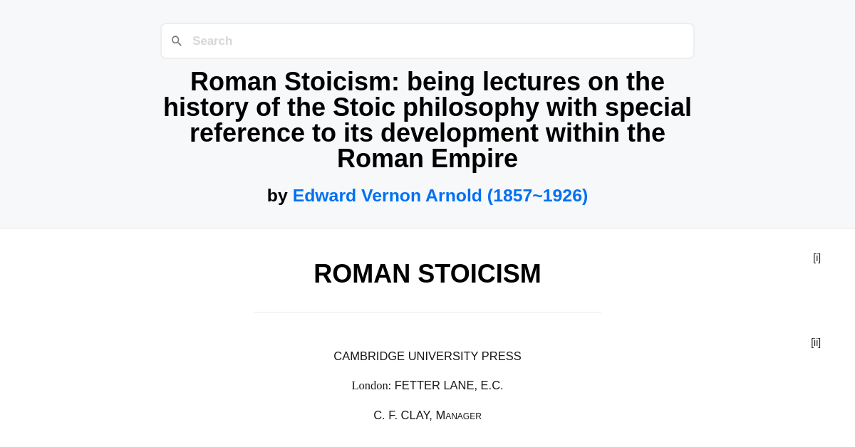 Roman Stoicism: being lectures on the history of the Stoic philosophy ...