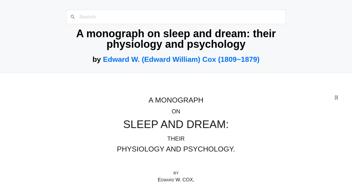A monograph on sleep and dream: their physiology and psychology by ...