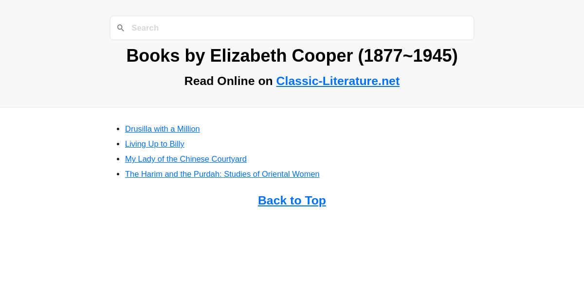 Books by Elizabeth Cooper (1877~1945) - Read Online on Classic ...