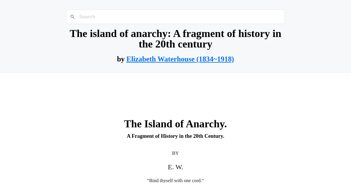 The island of anarchy: A fragment of history in the 20th century by ...