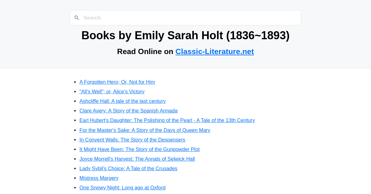 Books by Emily Sarah Holt (1836~1893) - Read Online on Classic ...