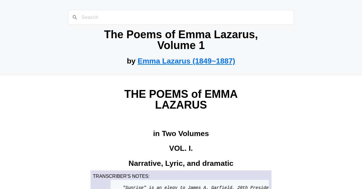 The Poems of Emma Lazarus, Volume 1 by Emma Lazarus (1849~1887)
