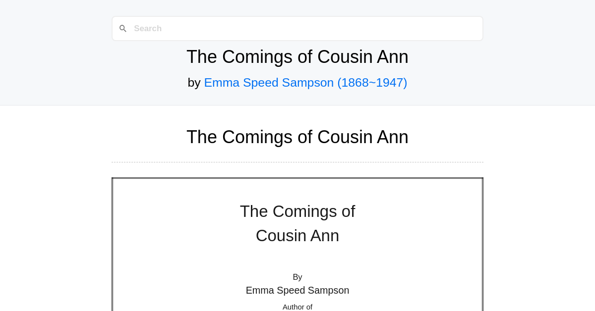 The Comings of Cousin Ann by Emma Speed Sampson (1868~1947)
